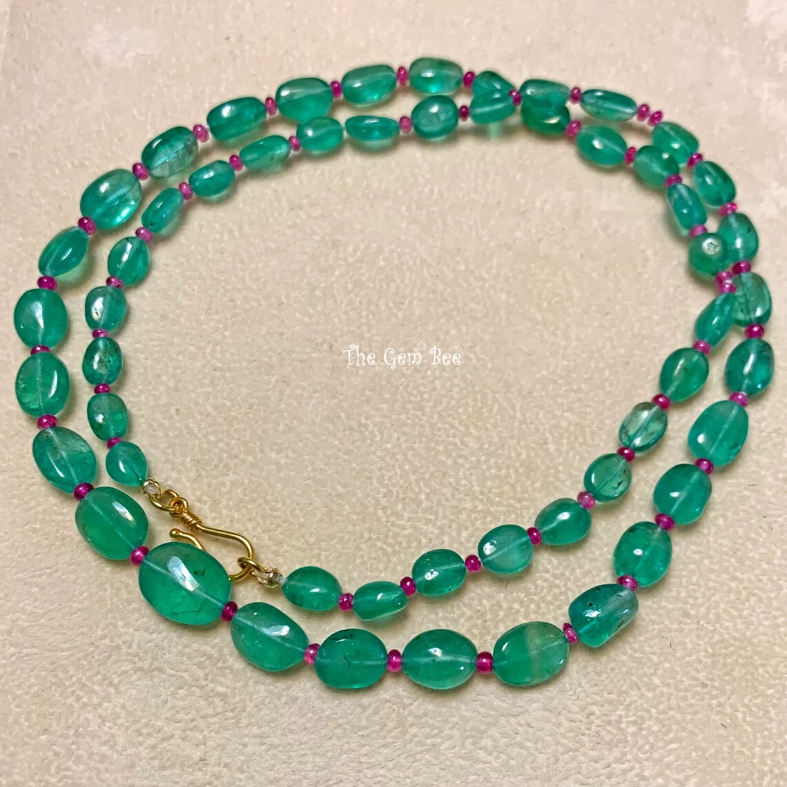 Zambian Emerald Freeform nugget Burmese Ruby Rondelle Bead 18K Gold ...