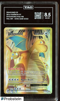2016 Pokemon XY Evolutions Full Art Gold #106/108 Dragonite Ex TAG 8.5 ...
