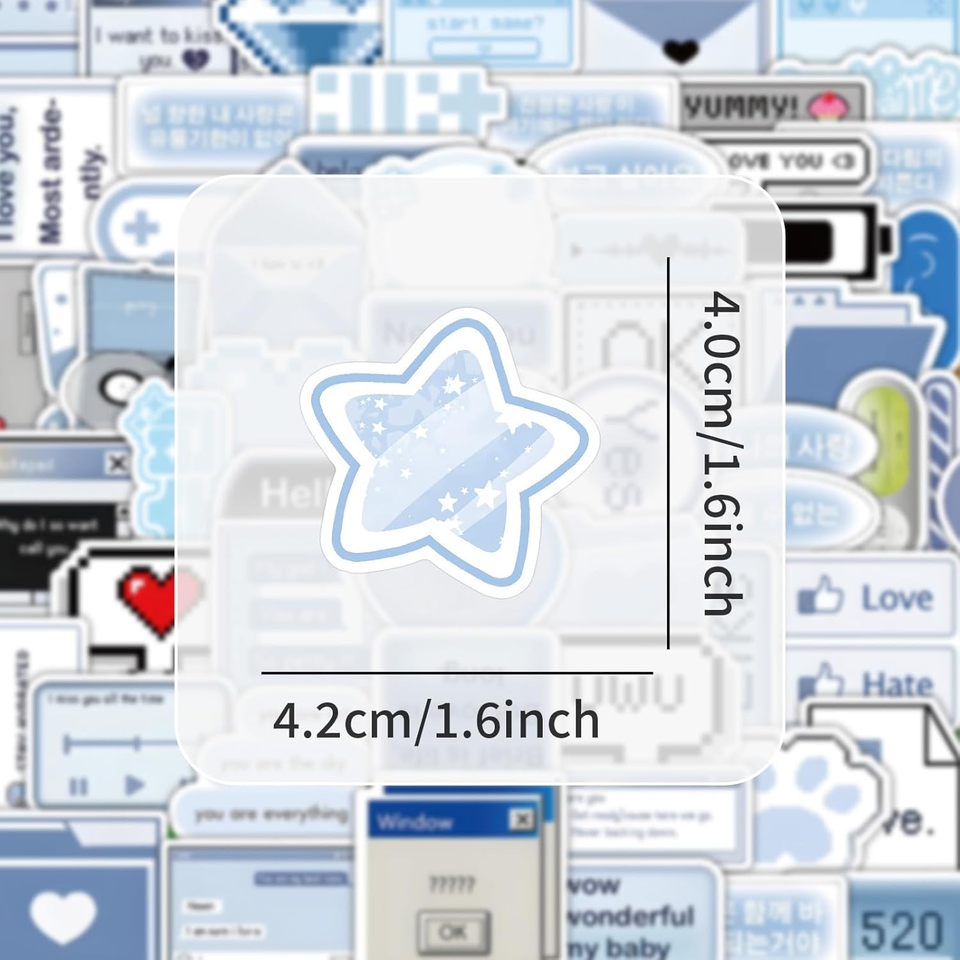 100 Pcs Vintage Cream Blue Stickers Pack Waterproof Vinyl Aesthetic ...