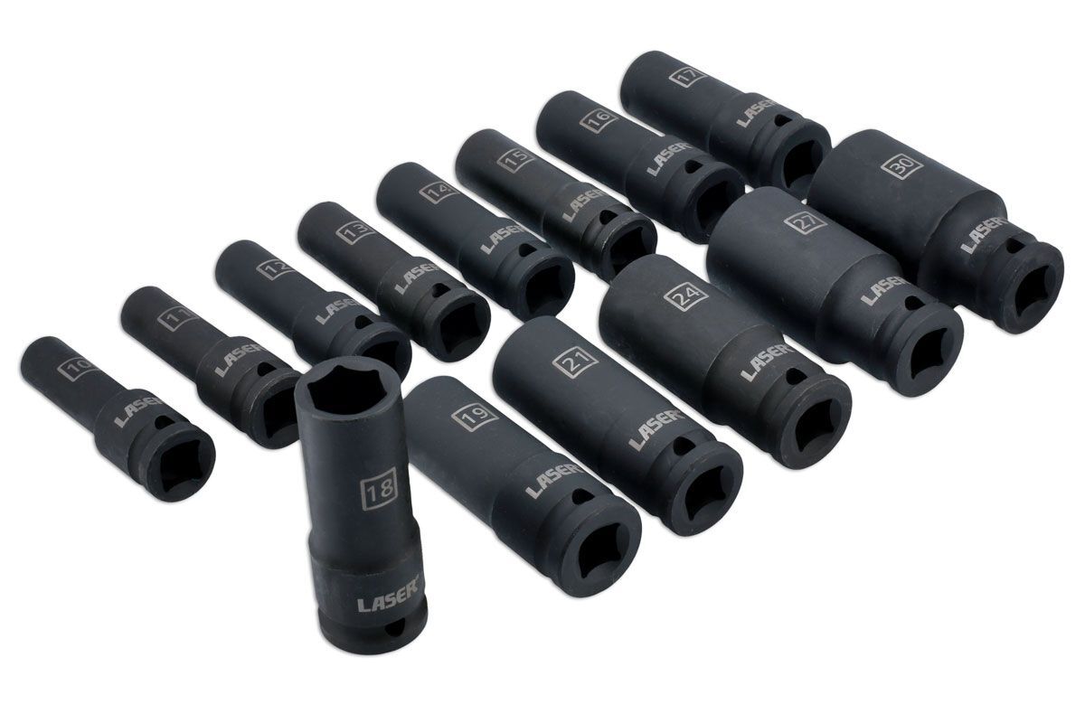 Laser 6712 Deep Impact Socket Set 1/2" D 14pc 10mm - 30mm Heavy Duty ...