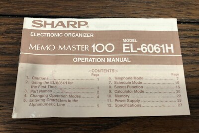 Vintage SHARP EL-6061H Memo Master Electronic Organizer Pocket ...