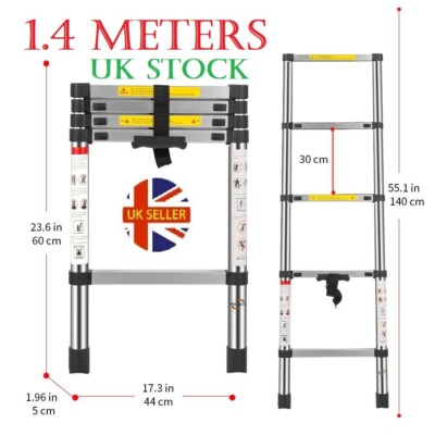 4.6FT 1.4m Telescopic Ladder Extendable Step Folding Multi Purpose Loft ...