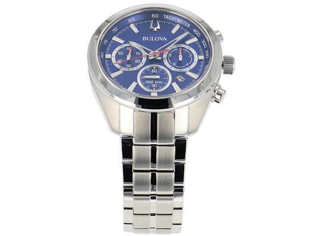 Bulova Men's Quartz Chronograph Blue Dial Silver-Tone Bracelet 44mm ...