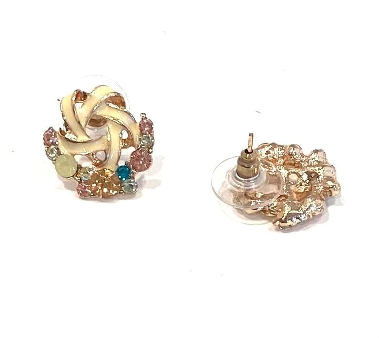 Colorful Stones with White Enamel Ribbons 14k Gold Filled 18mm Earrings ...