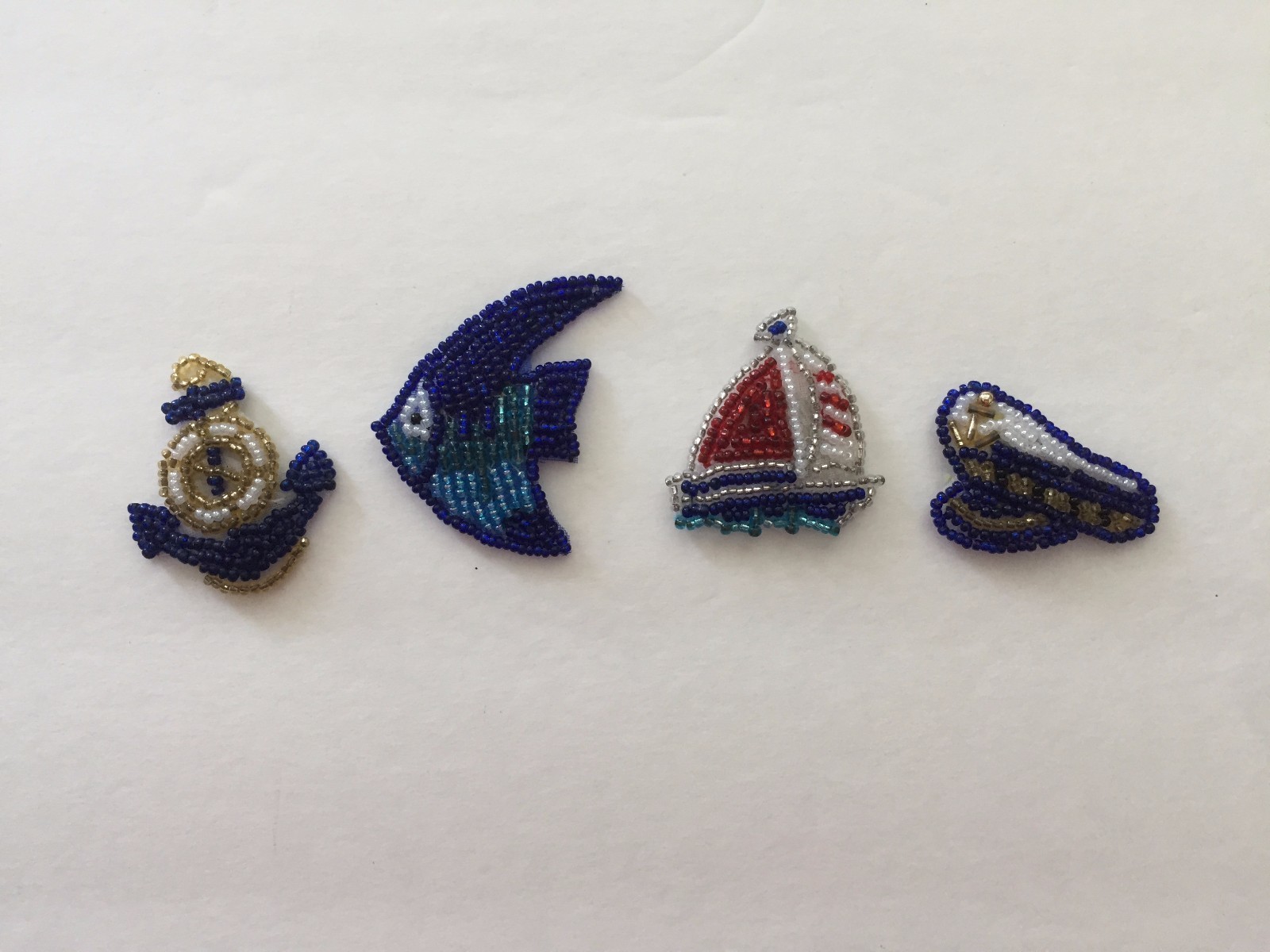 Vintage Set of 4 Handmade Beaded Nautical Embellished Patches Button ...