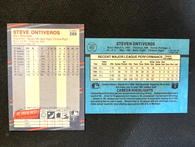MLB - Steve Ontiveros 1988 Fleer & 1988 Donruss Baseball - A's | eBay
