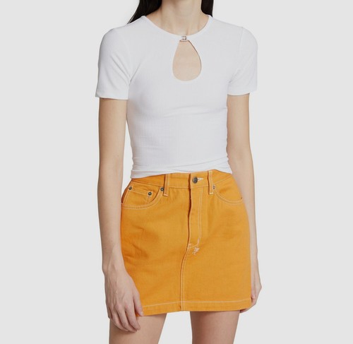 $143 Ksubi Women's White Short Sleeve Keyhole Front T-Shirt Top Size L ...