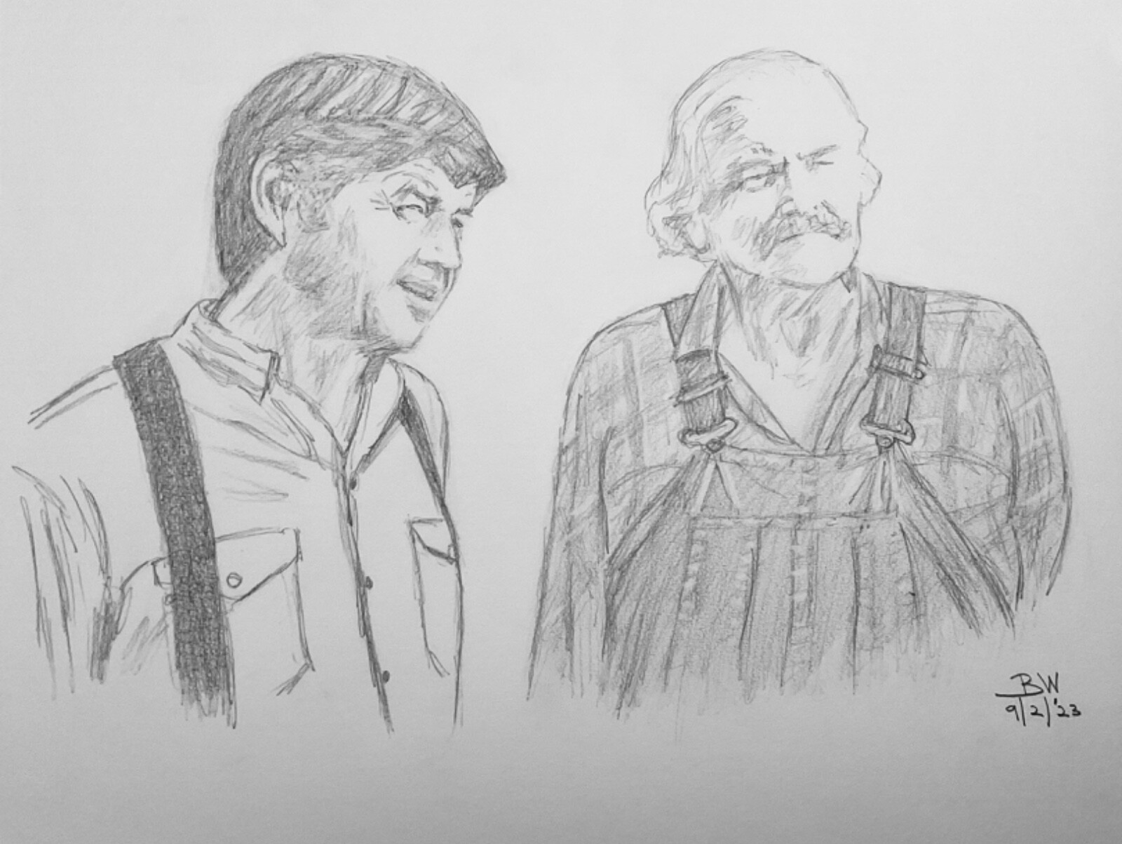 THE WALTONS PENCIL DRAWING 11x14 RALPH WAITE/WILL GEER ORIGINAL ...