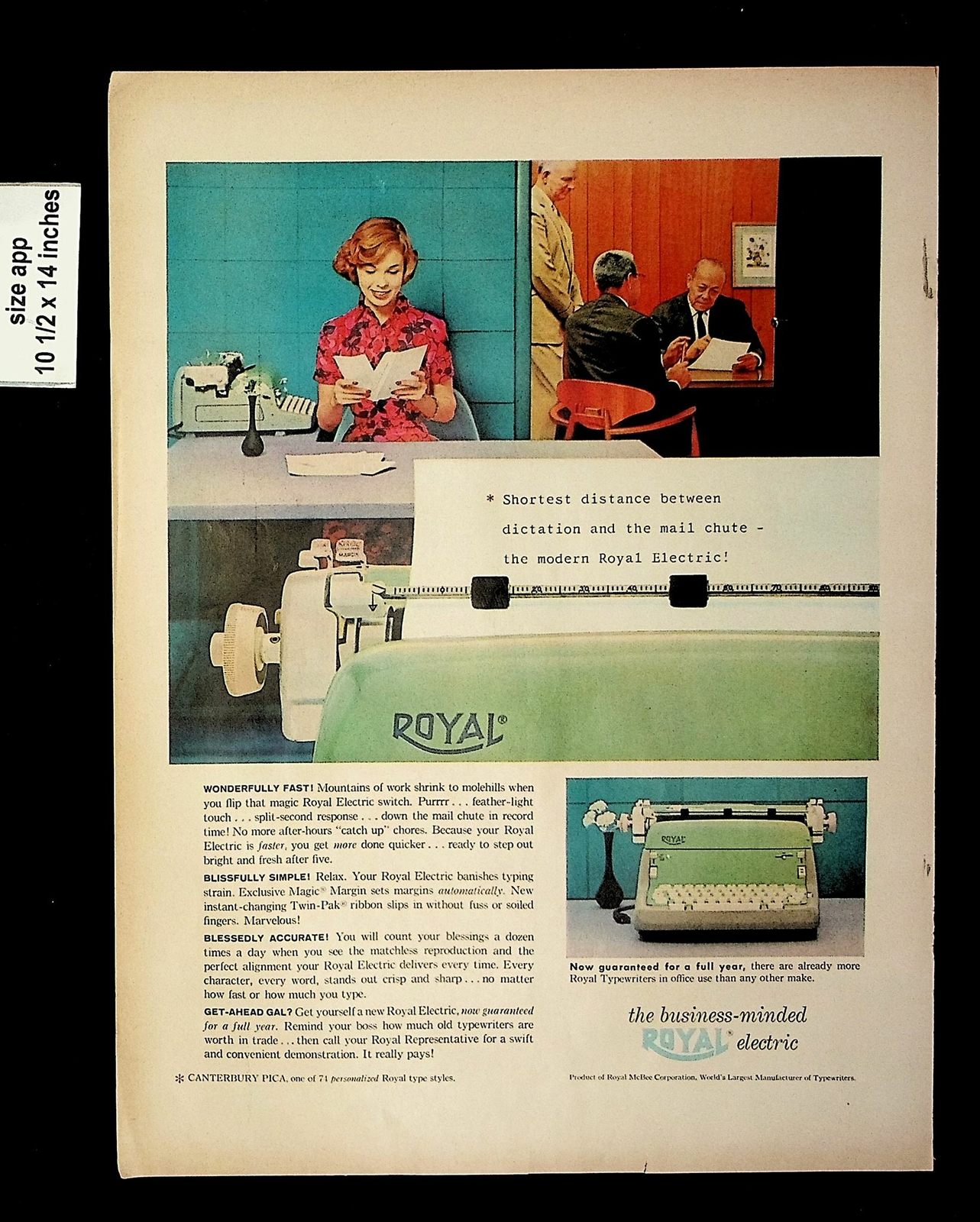 1959 Royal Electric Typewriter Fast Accurate Vintage Print ad 8899 | eBay