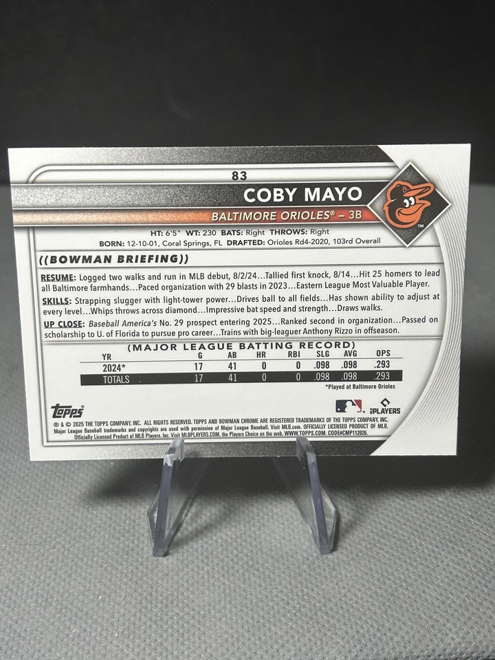 2025 Bowman Chrome Coby Mayo RC Fuchsia Wave Refractor Rookie /299 ...