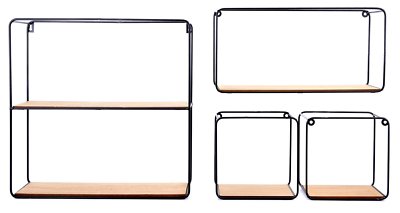 Set Of 4 Coated Black Metal Wall Hanging Cubes Shelves Storage ...