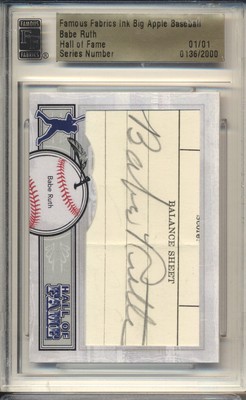 Babe Ruth George Herman Famous Fabrics Big Apple CUT AUTO AUTOGRAPH 1/1 ...