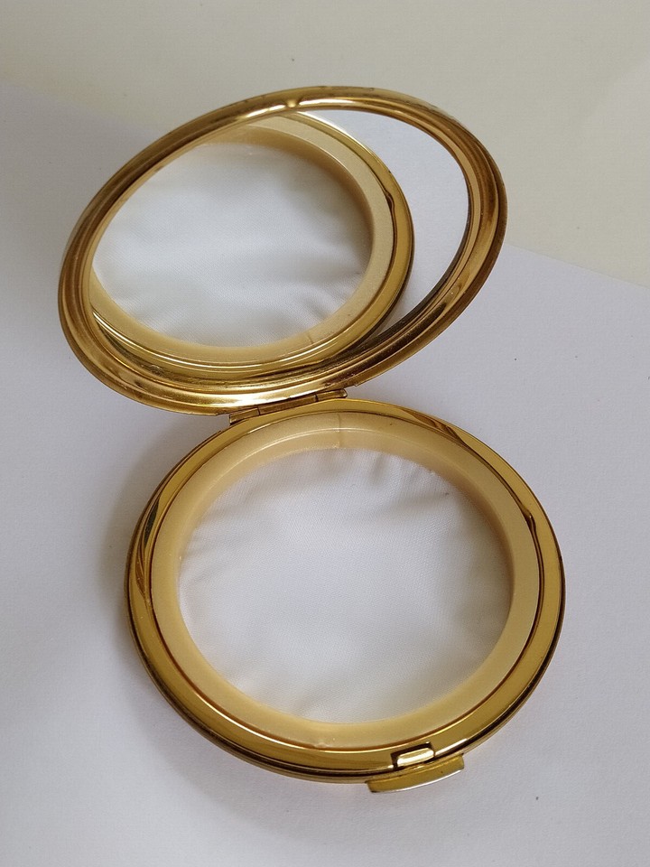 Vintage Stratton Gold Tone Orange Rust black enamel Powder Compact ...