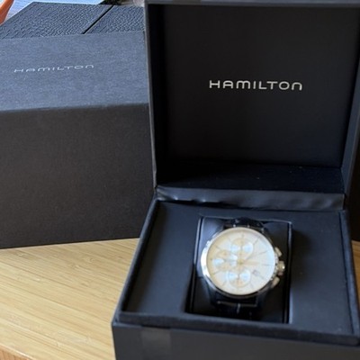 Hamilton Automatic Chronograph Silver Dial Black Leather Strap 100m Box ...