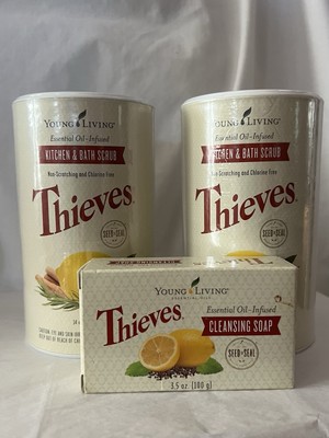 2 Young Living Thieves Kitchen & Bath Scrub 14 oz &Theves Cleansing ...