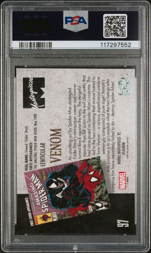 2024 Marvel Masterpieces '92 Platinum VENOM #97 Lenticular PSA 9 MINT ...