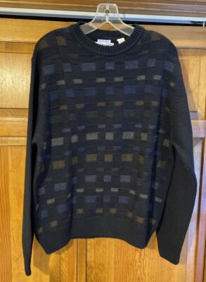 Alex Cannon Men's Size Medium Cabled Sweater Black with Gray & Brown ...