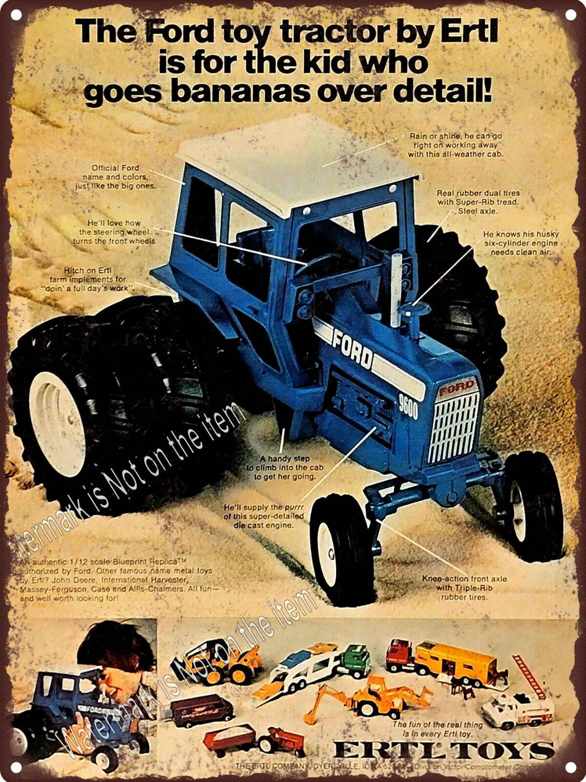 1979 Ertl Toy Ford 9600 Tractor Loader Fire Truck Metal Sign 9x12" A591 ...