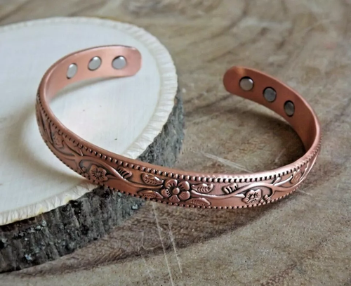 Pure Copper Magnetic Bracelet Arthritis Pain Therapy Energy Flower Cuff ...