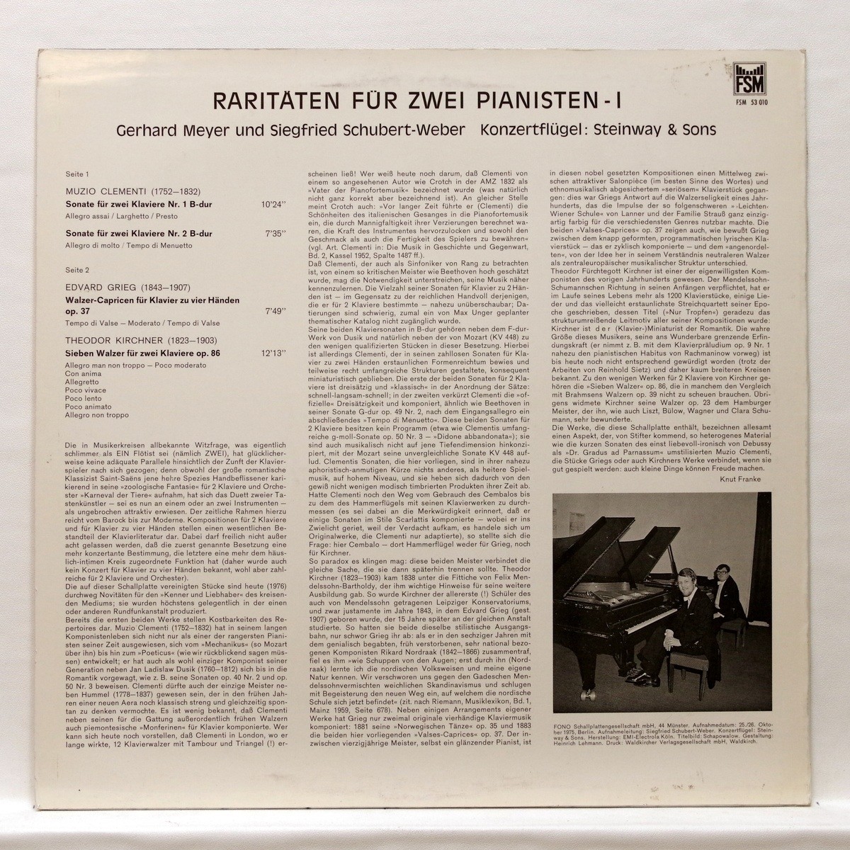 GERHARD MEYER, SIEGFRIED SCHUBERT-WEBER - CLEMENTI GRIEG KIRCHNER - FSM ...