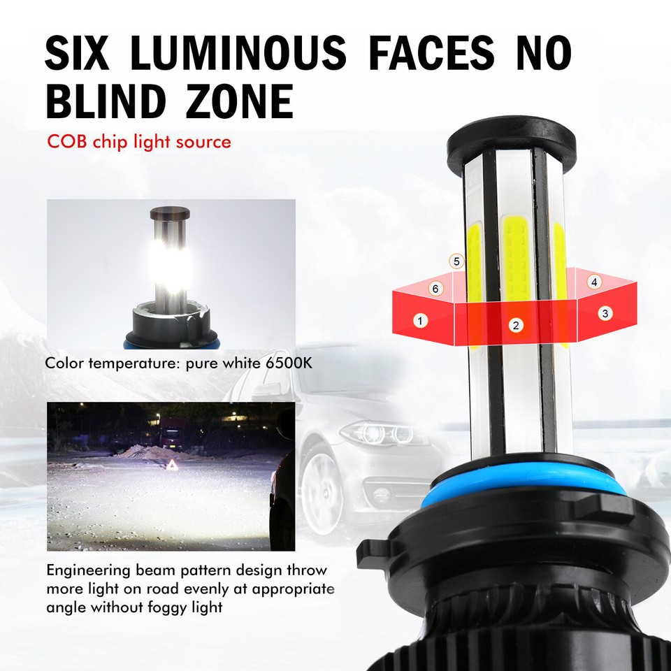 6 Side 9005 9006 LED Combo Headlights Kit Bulbs 6500K High Low Beam ...