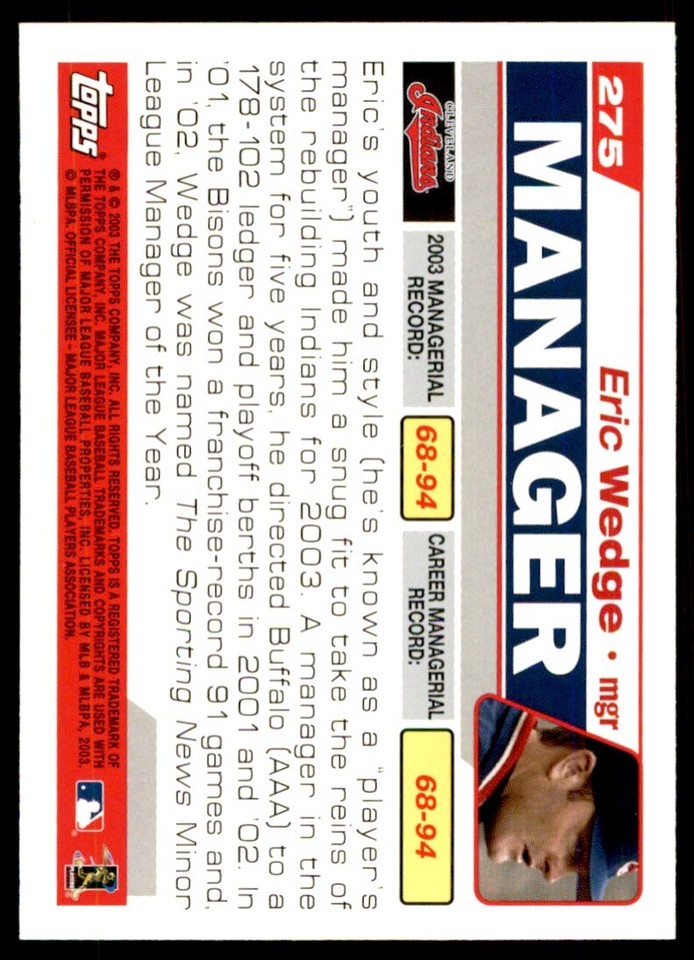 2004 TOPPS ERIC WEDGE CLEVELAND INDIANS #275 | eBay