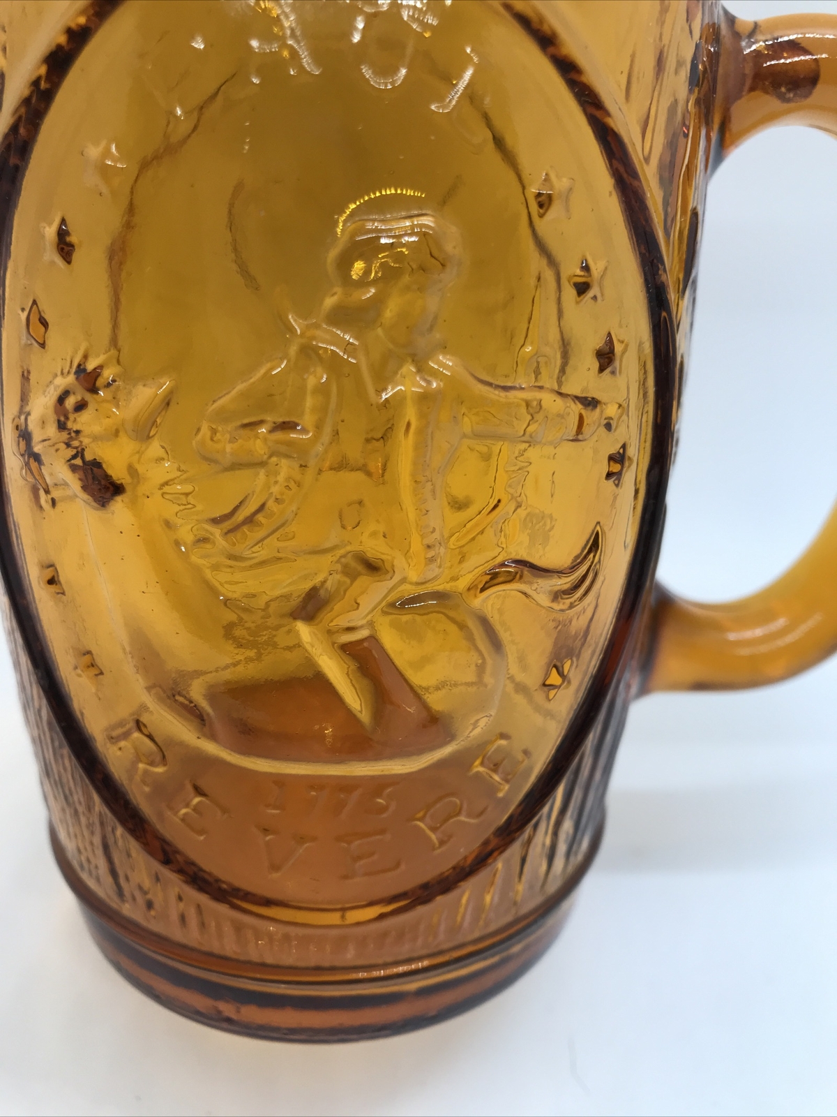Amber Glass Beer Mug Paul Revere Patriot Silversmith Embossed Vintage | eBay