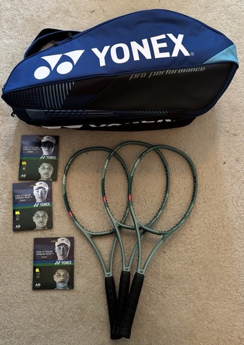 Lot Of 3 Yonex Percept 97D’s (4-3/8” Grip) & 1 Yonex Pro 9 Racquet Bag ...