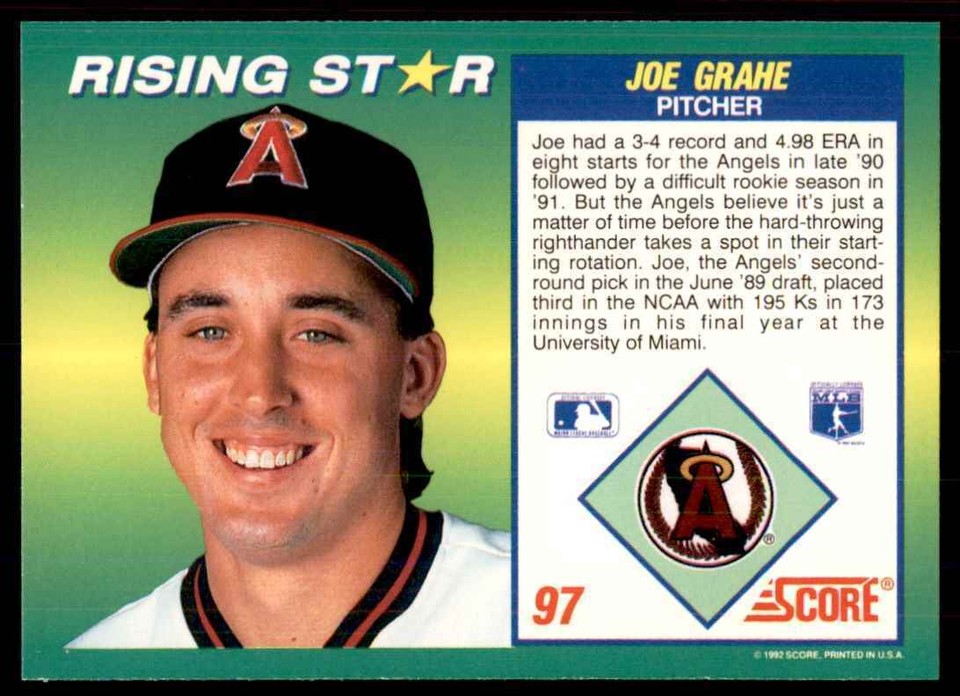 1992 Score Rising Stars Joe Grahe Rookie California Angels #97 | eBay