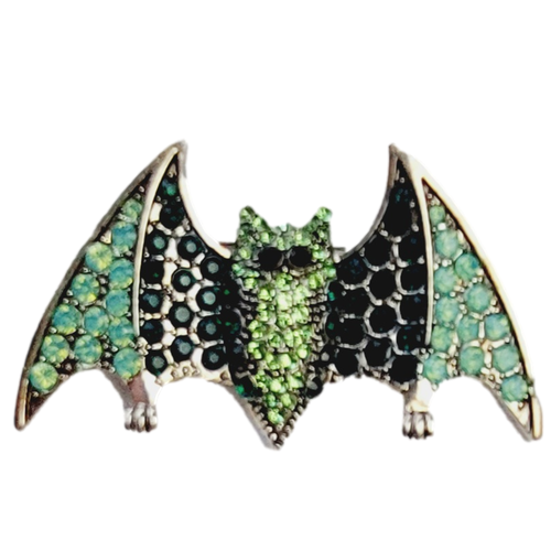 Vintage Metal Bat Brooch Pin Green & Blue Rhinestones Costume Jewelry ...
