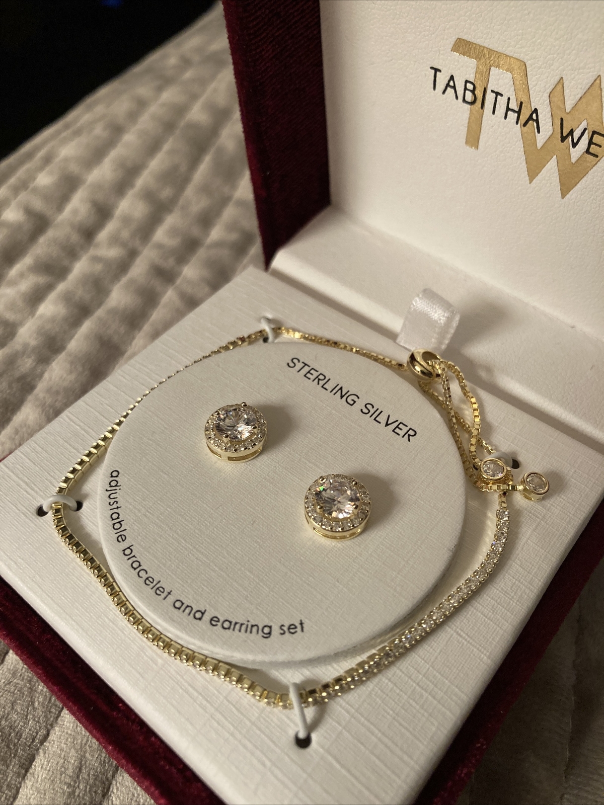 Tabitha Webb .925 SS Tennis Bracelet & Earrings Set~Gold Tone~New In ...