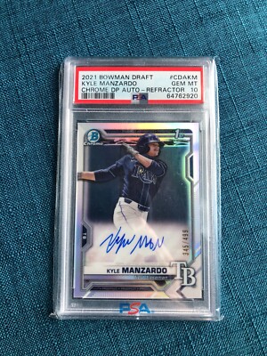 2021 Kyle Manzardo Auto 1st Bowman Chrome Refractor /499 Rookie PSA 10 ...