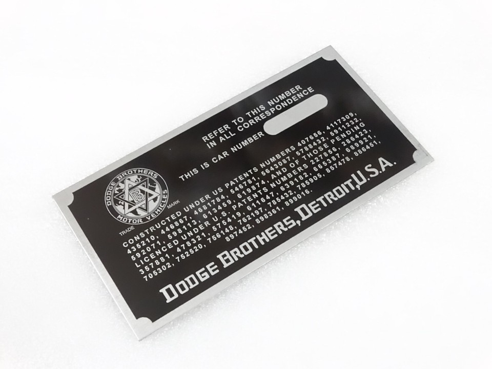 DATA PLATE FITS TO VINTAGE DODGE BROTHERS CAR 1914-16 #V216-7 | eBay