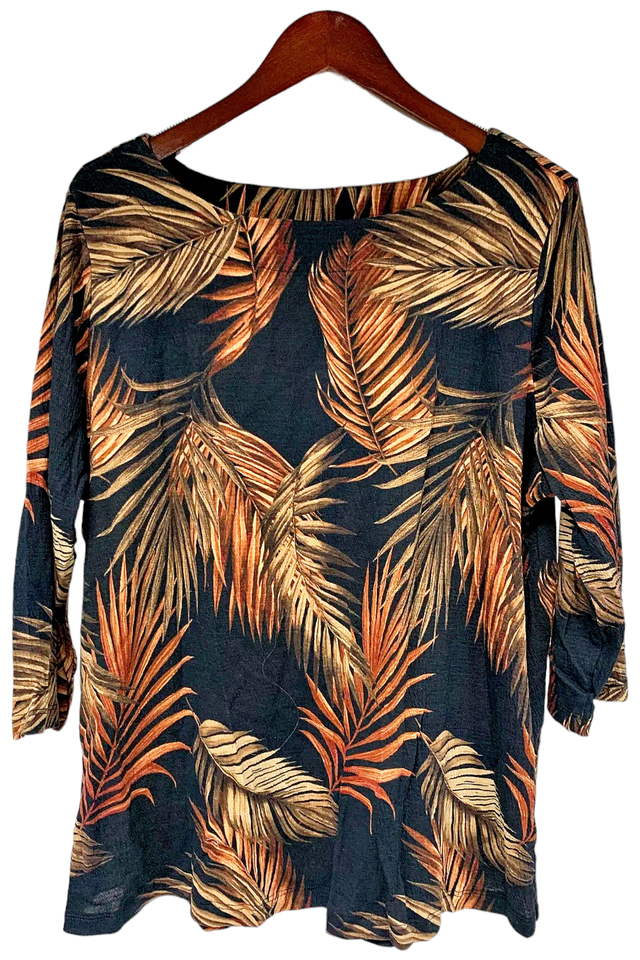 Denim & Co. Beach Women's Printed Knit Gauze Boat Neck Top Black | eBay