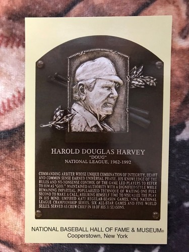Doug Harvey Postcard- Baseball Hall of Fame Induction Plaque- Photo ...