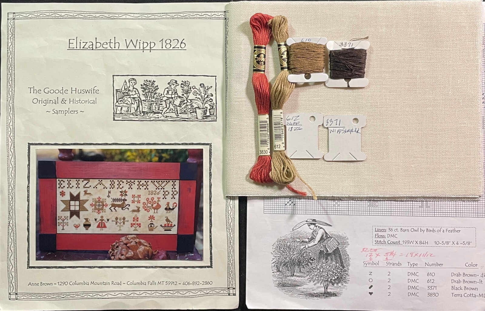 3x Xstitch KIT: GOODE HUSWIFE+HANDWORK+HAWKINS HOUSE Historic Sampler ...