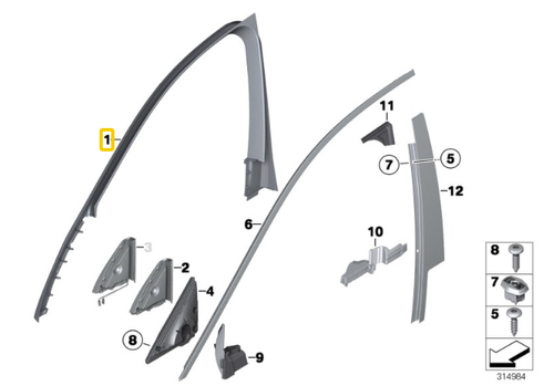 Genuine BMW F01 Trim And Seals For Door Front Left Window Frame Cover ...