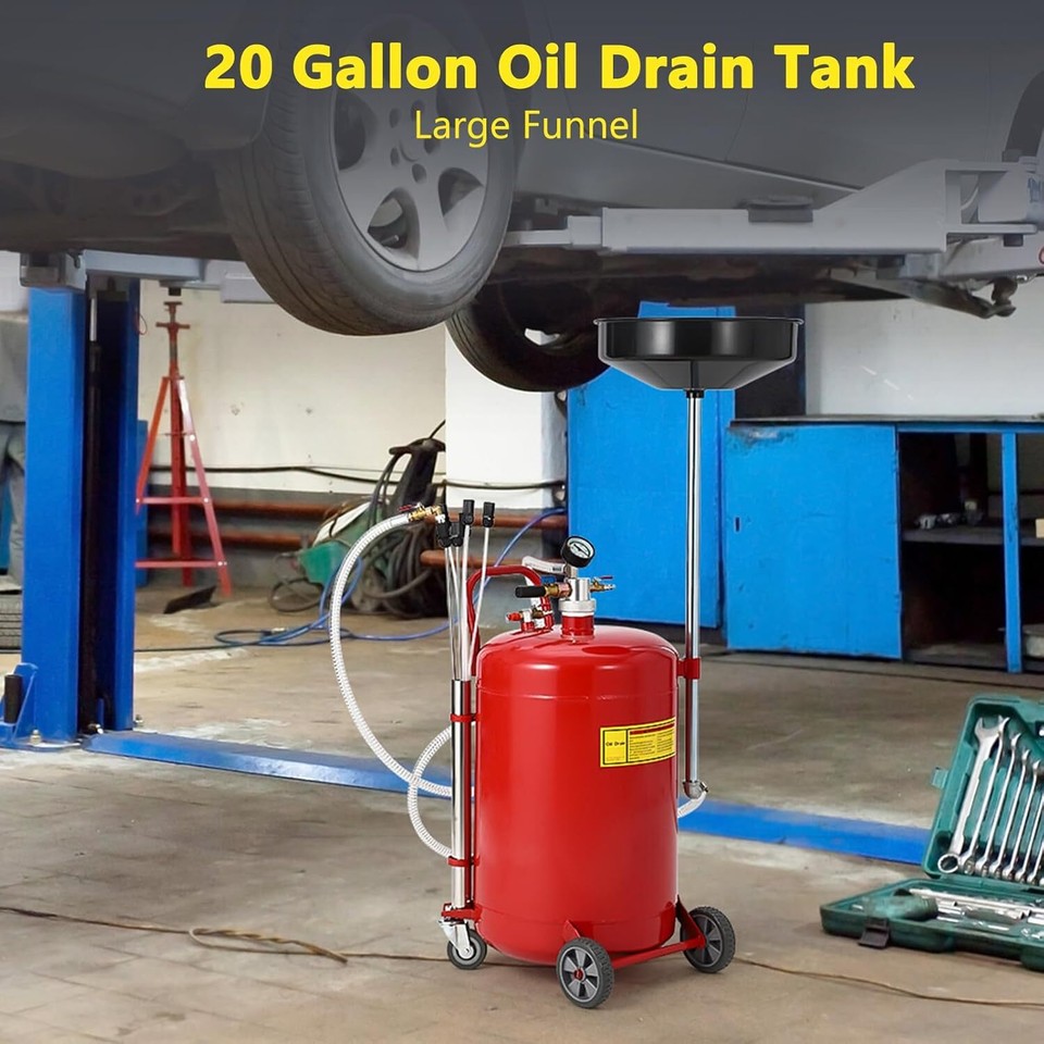 20 Gallon Waste Oil Drain Tank, Oil Drain Vacuum and Extractor for Oil ...