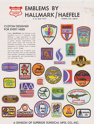 VINTAGE AD SHEET #2353 - 1970s HAEFELE CUSTOM EMBLEMS | eBay