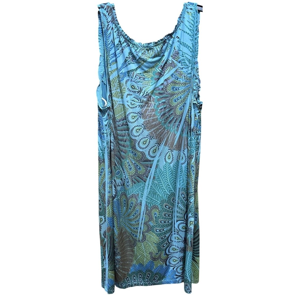 Unity World Wear Dress Women Large Blue Green Sleeveless Boho Peacock ...