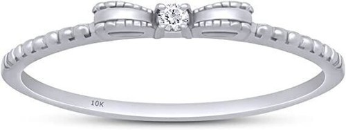 Natural Diamond Accents Bow Ribbon Beaded Ring 10K Solid Gold | eBay