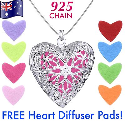 Heart Aromatherapy Essential Oil Diffuser Locket 925 Sterling Silver ...