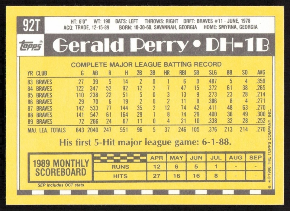 1990 Topps Traded #92T Gerald Perry Kansas City Royals | eBay