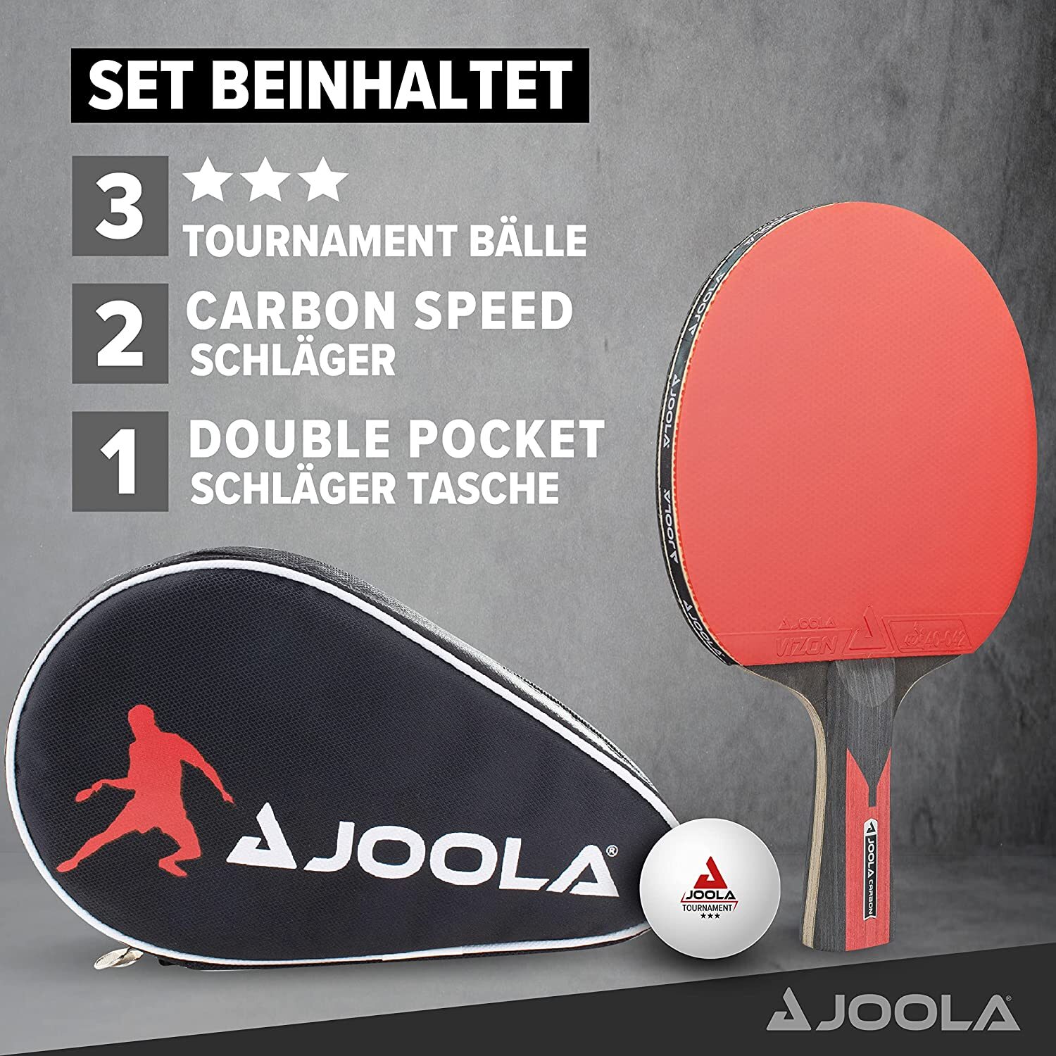 JOOLA Tischtennis Duo Carbon Set inkl. Tasche, Tischtennisschläger TT ...