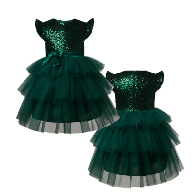 Girls Green Holiday Party Dress with Sequins Bow Lace Tulle Tutu ...