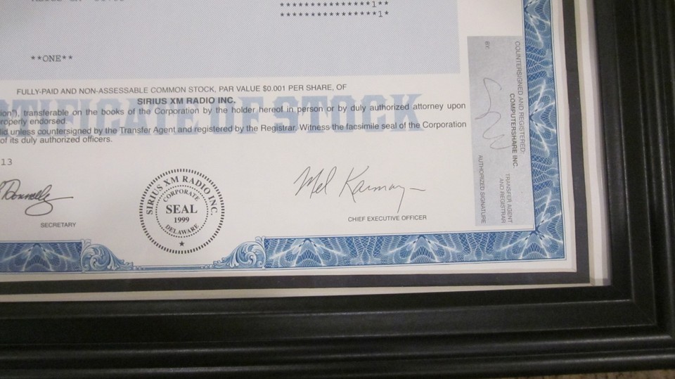 HOWARD STERN SIRIUS XM STOCK CERTIFICATE FRAMED 11x14 | eBay