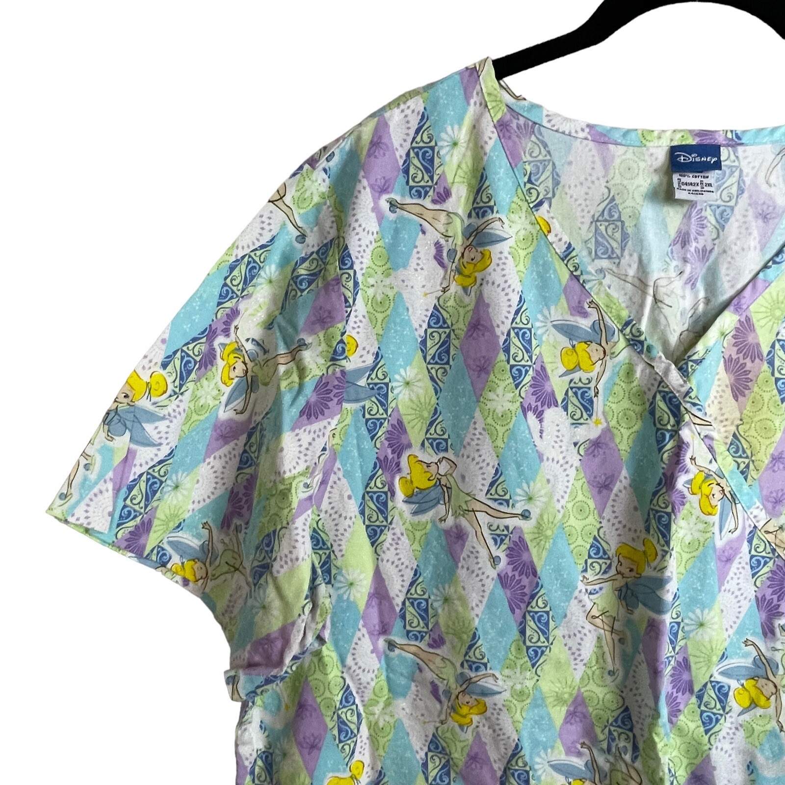 Disney Scrub Top Tinkerbell Argyle Medical Size 2XL P… - Gem