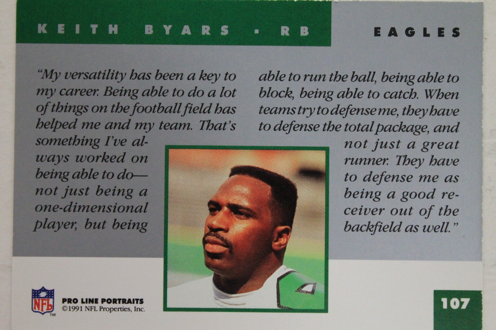 Keith Byars Philadelphia Eagles Autographed 1991 NFL Pro Line Signed ...