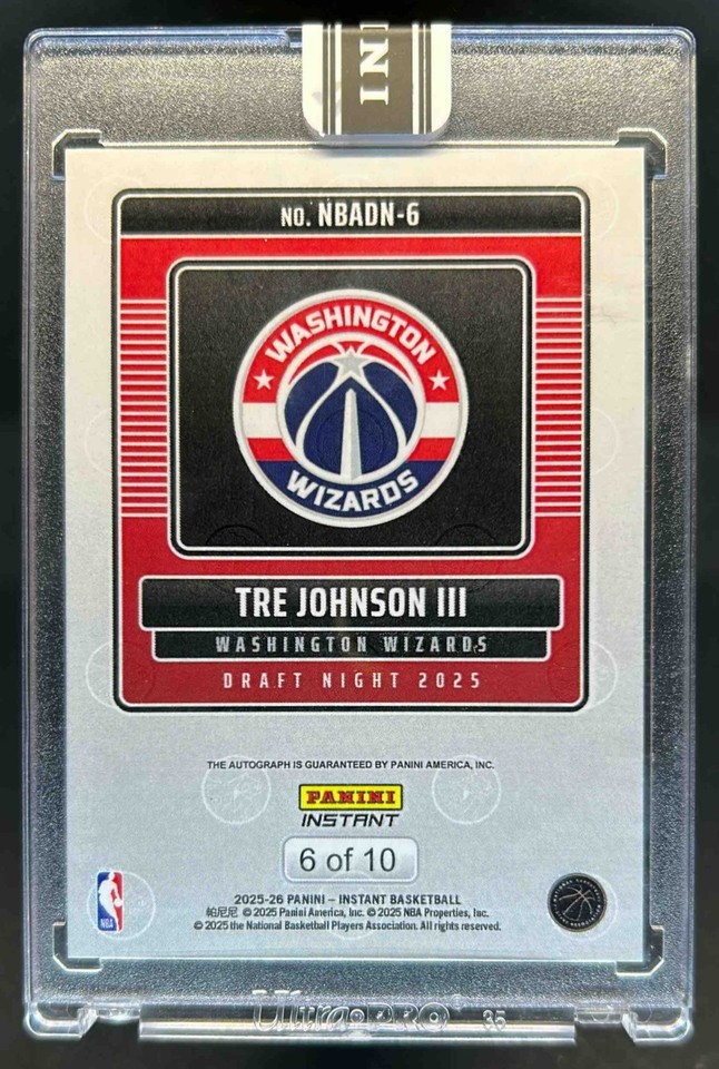 2025 Panini Instant NBA Draft Night Tre Johnson III Red Rookie Auto RC ...