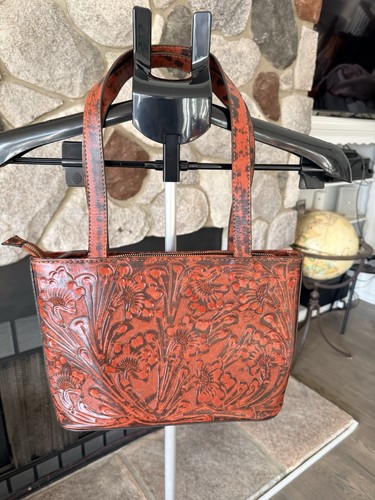 Hand tooled leather shoulder bag. Burnt Orange. Alejandro Yeo | eBay